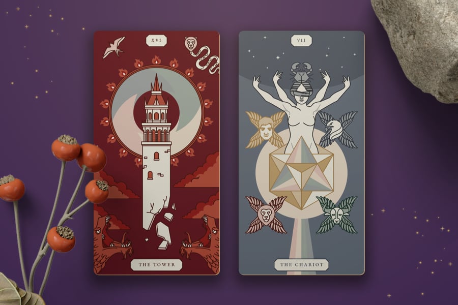 Tarot Birth Card Combination Meanings: The Tower & The Chariot ...